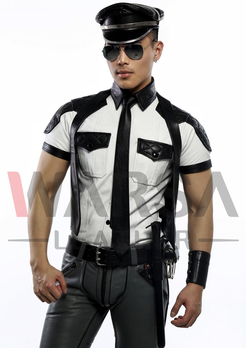 White & Black Quilted Leather Shirt – Warsa Leather